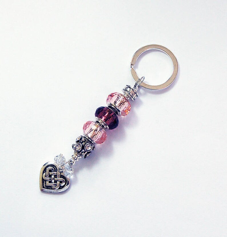 Rhinestone Keychain Pink Brown keychain Heart keyring bling | Etsy