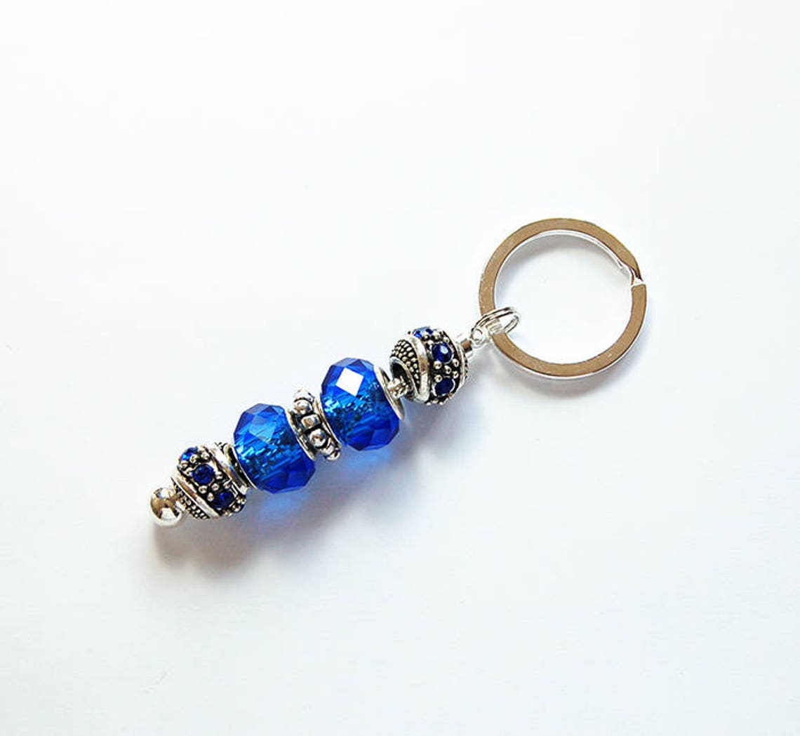 Bead Keychain Blue Silver Keychain European Beads Bling - Etsy