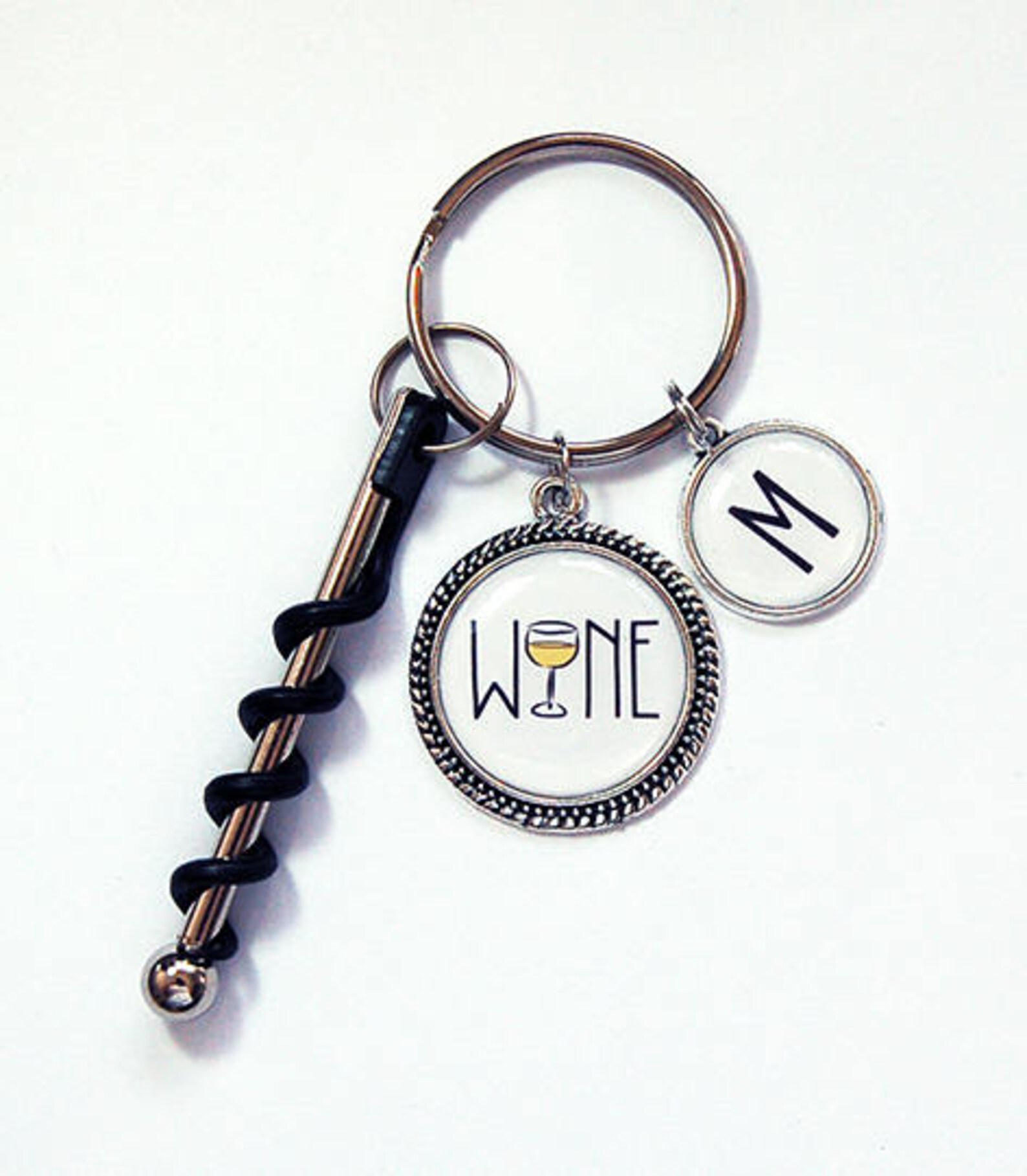 Wine Corkscrew Keyring Monogram Keyring Corkscrew Keychain - Etsy