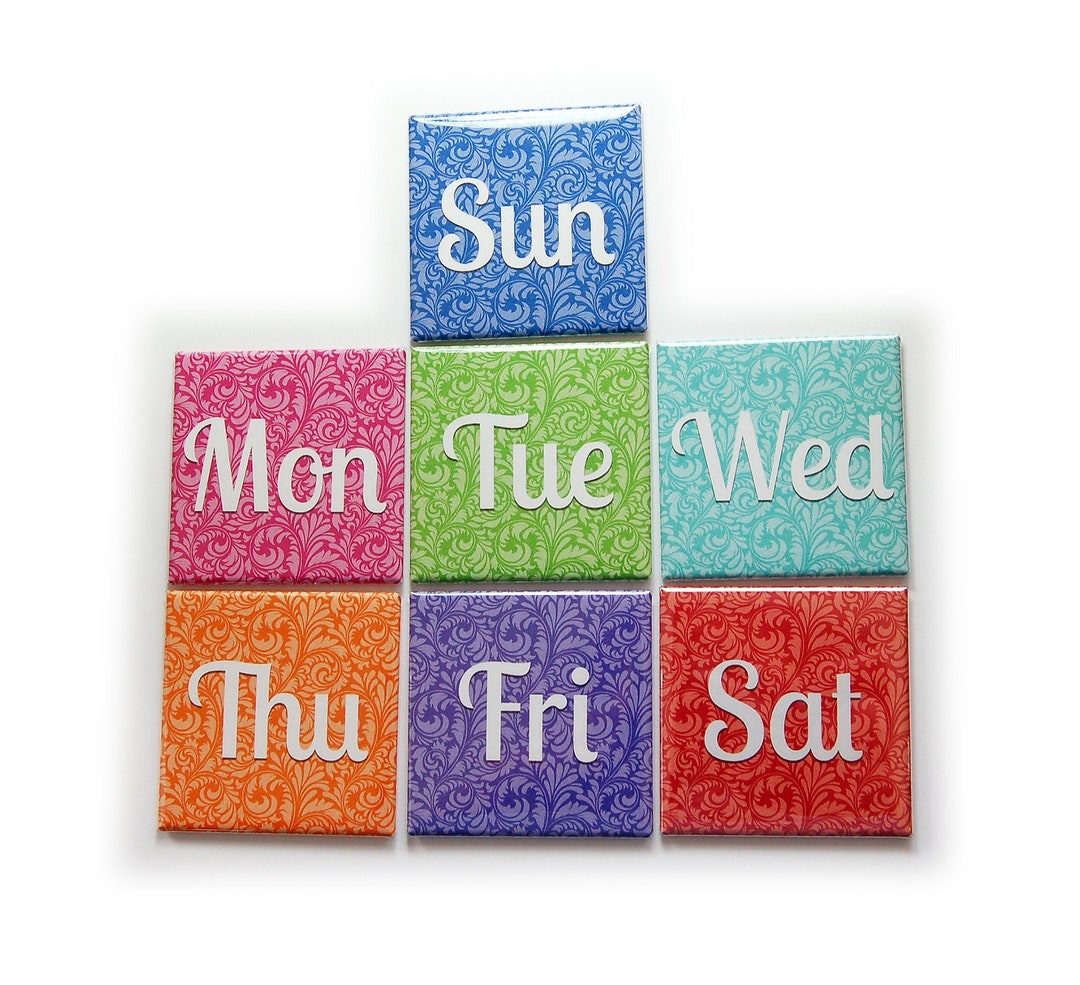 Days of the Week Magnet Set With Bright Damask Pattern, Set of Seven ...