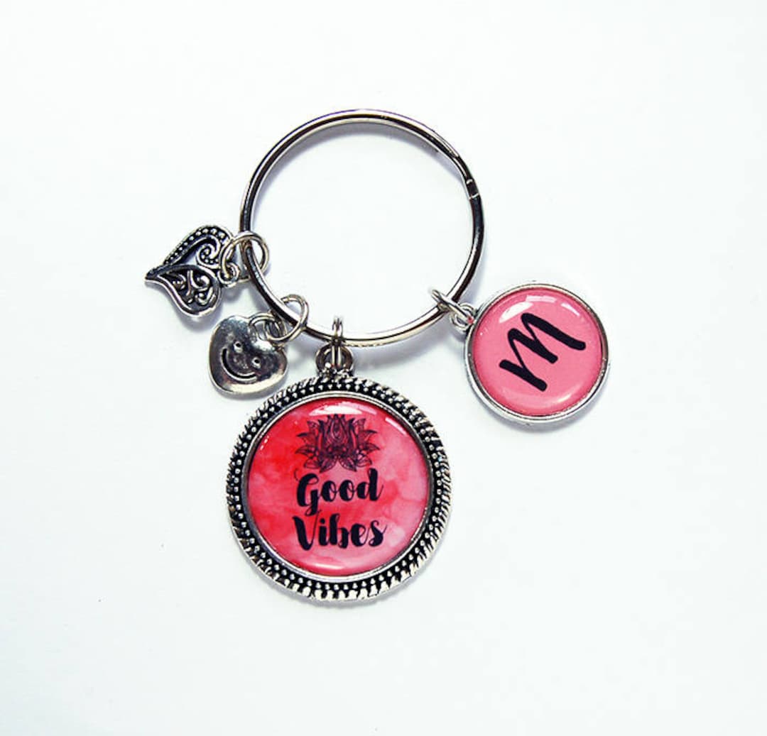 Good Vibes Keychain, Monogram Key Ring, Personalized Gift, Stocking ...