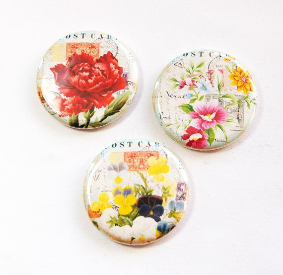 Flower Magnets Floral Magnets Nature Magnets Button | Etsy