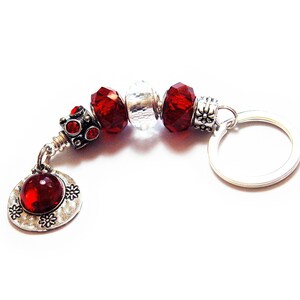 Red and Silver Beaded Keyring for Women, Pretty Keychain With Glass ...