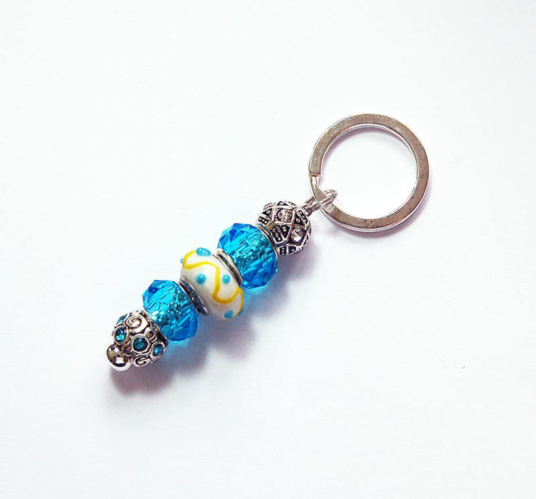 Pretty Keychain, Womens Keyring, Blue Yellow Keychain, Stocking Stuffer ...