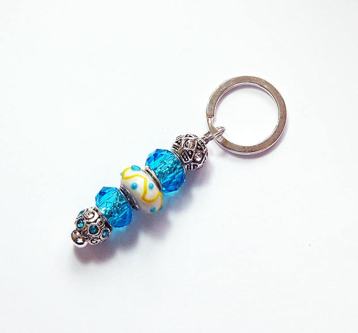 Pretty Keychain Womens Keyring Blue Yellow Keychain - Etsy