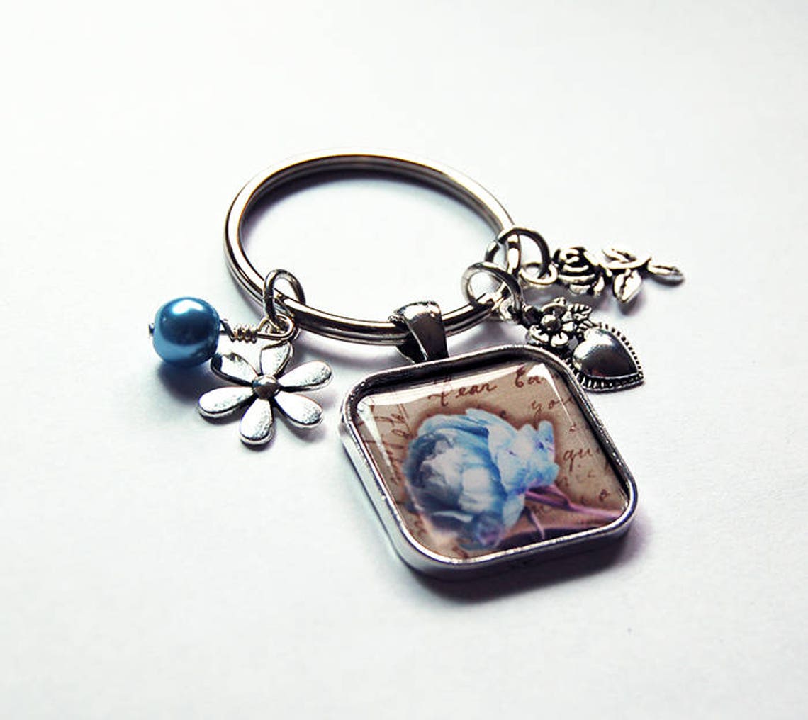 Rose Keychain Floral keyring pretty keychain stocking | Etsy