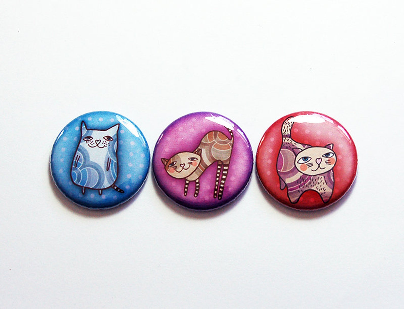 Colorful Cats Magnet Set, Magnet Trio, Button Magnets, Kitchen Magnets ...