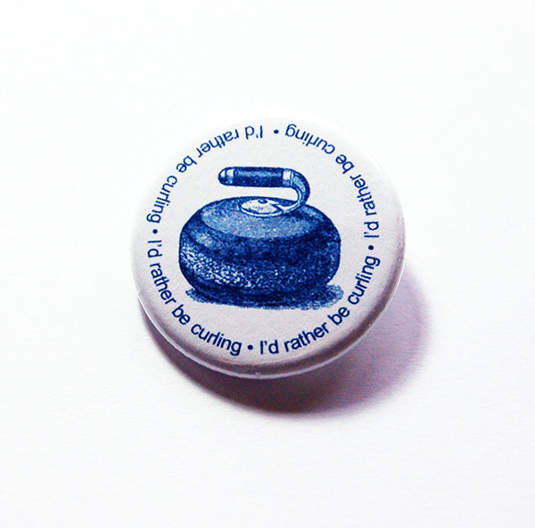 Curling Pin, I'd Rather Be Curling, Pinback Buttons, Lapel Pin, Brooch ...