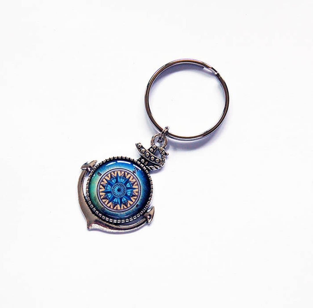 Anchor Key Ring, Compass Keychain, Stocking Stuffer, Keychain, Keyring ...