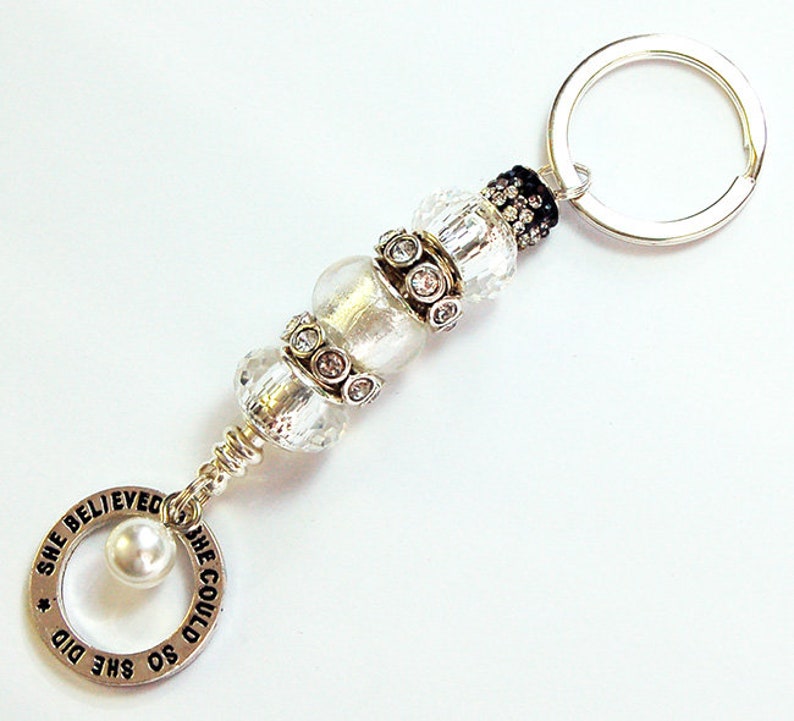 Beaded Silver Plate Keyring with Rhinestones Pretty Keychain | Etsy