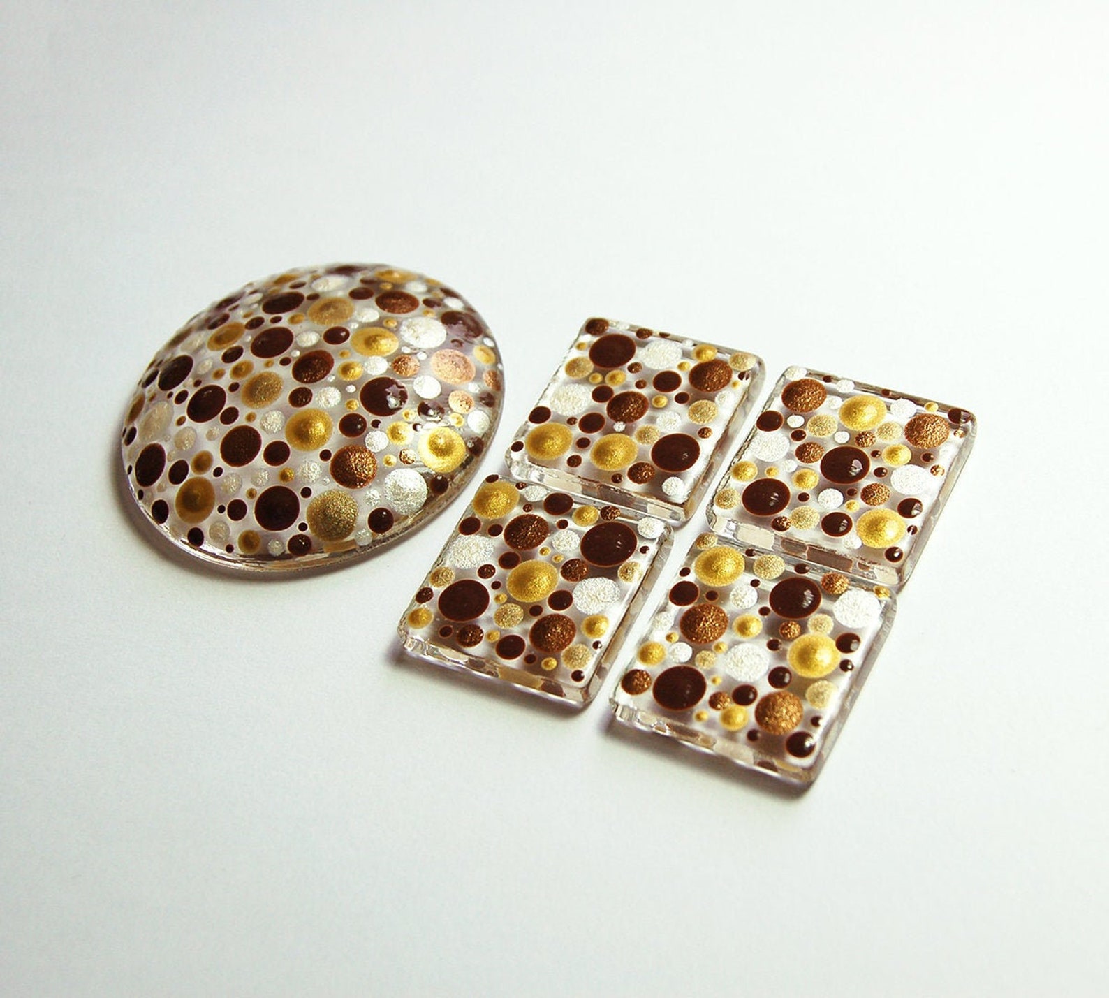 Brown & Gold Hand Painted Glass Paperweight and Magnet Set, Abstract ...