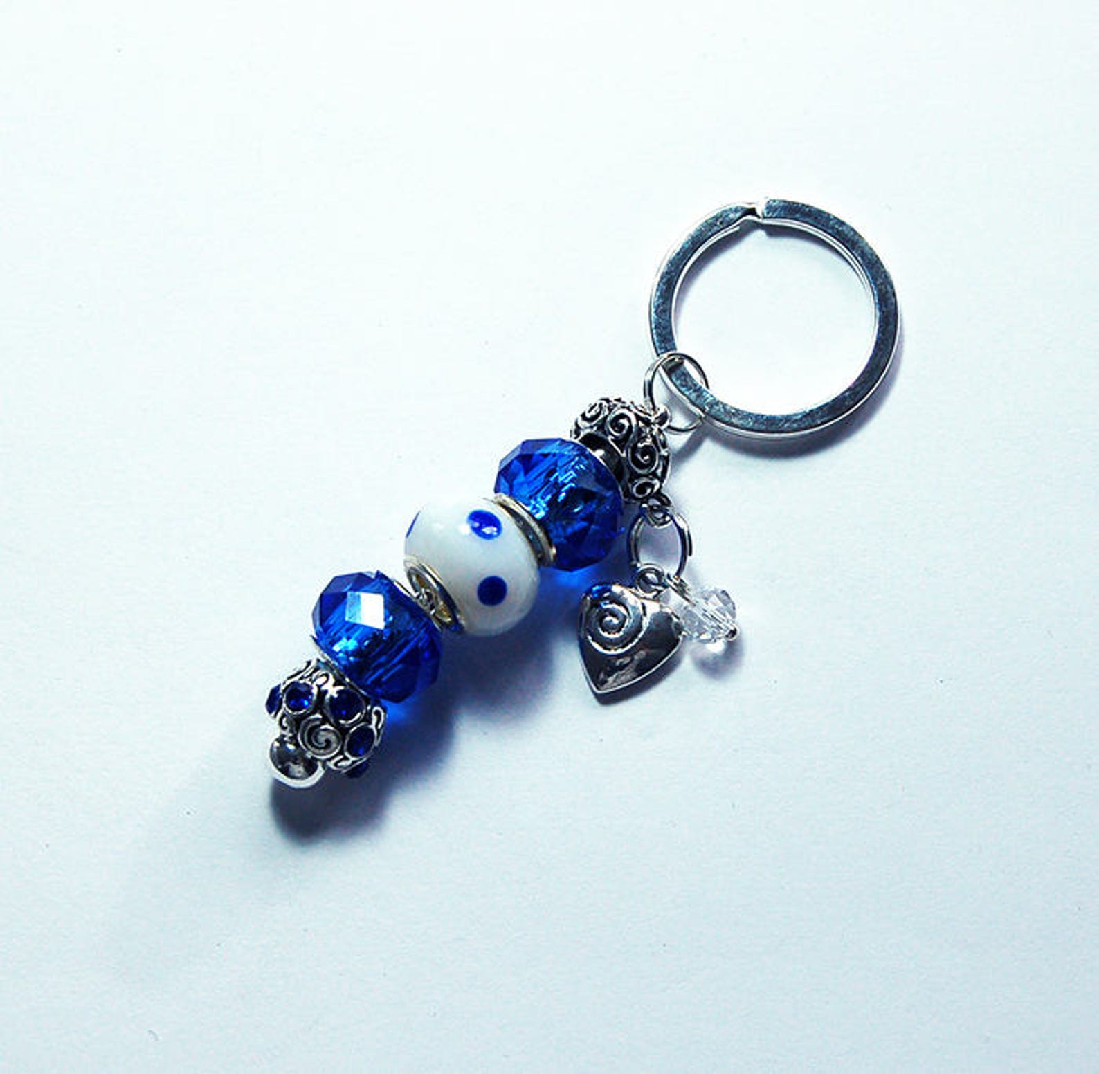 Blue White Keychain Keychain With Charms Polka Dot Keychain - Etsy Canada