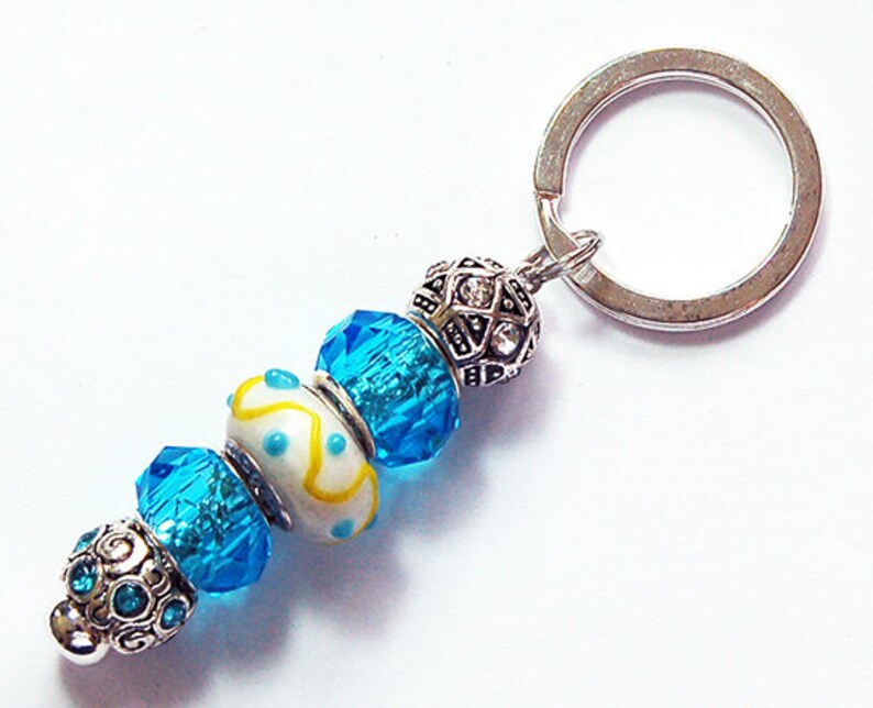 Pretty Keychain Womens Keyring Blue Yellow Keychain - Etsy