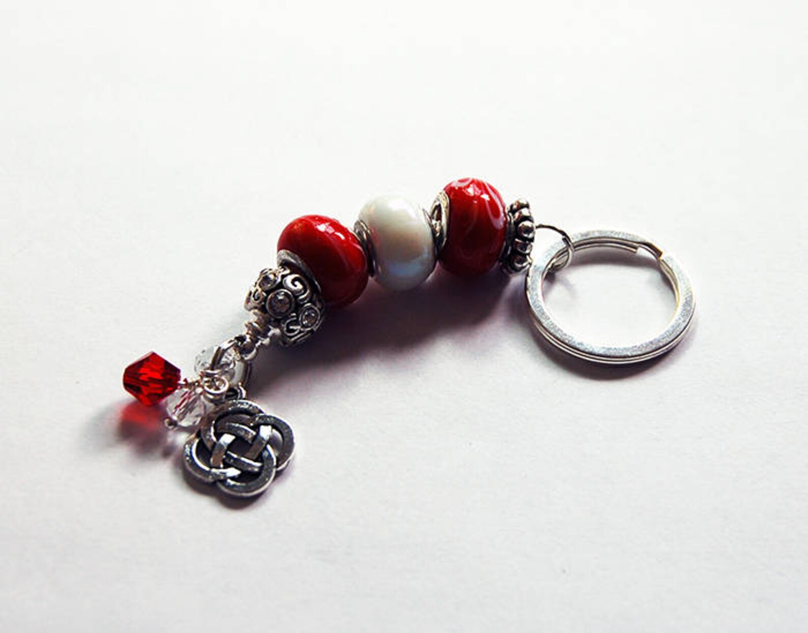 Red White Keychain Glass Keyring Lampwork Beads Red White - Etsy