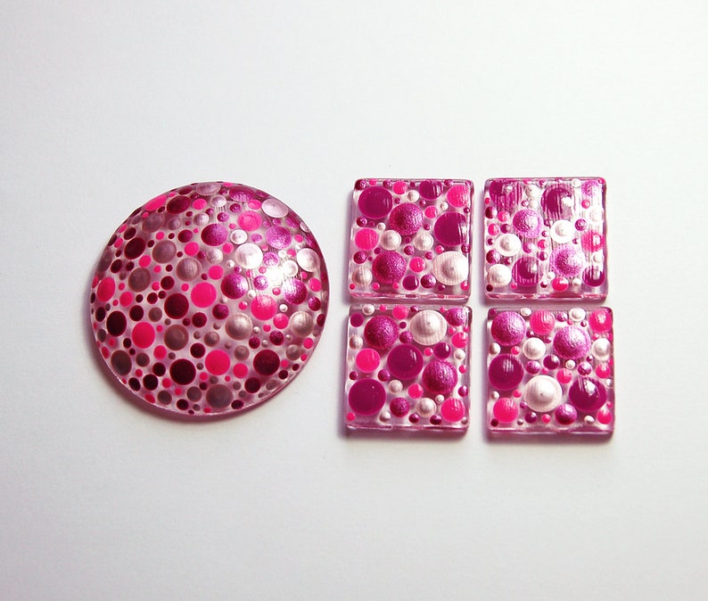 Pink and Purple Glass Paperweight and Magnet Set, Abstract Art Brightly ...