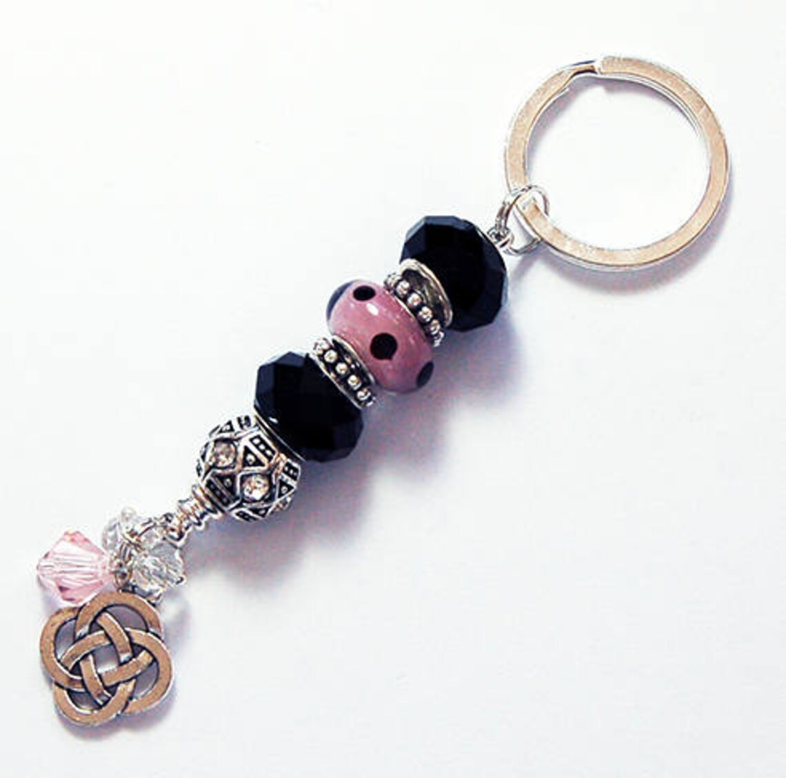Pink Black Beaded Keychain Glass Bead Keyring Keychain for - Etsy Canada