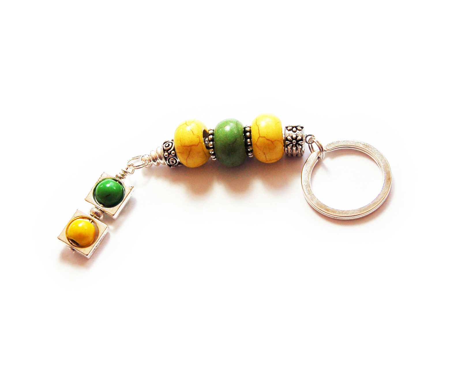 Yellow and Green Beaded Keyring Stone Bead Keychain 10247 - Etsy