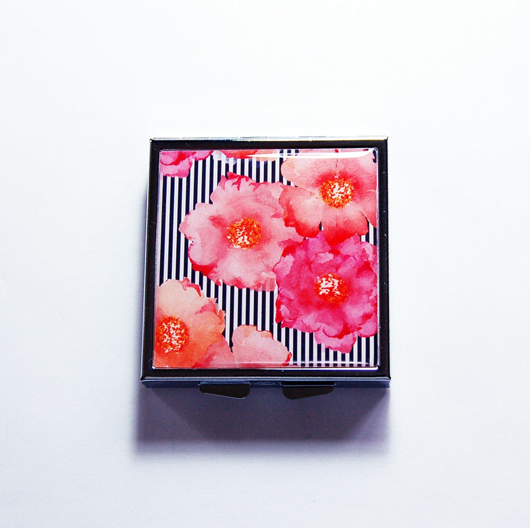 Pink Floral Pill Case, Square Pill Box, Square Pill Case, Pill Box ...