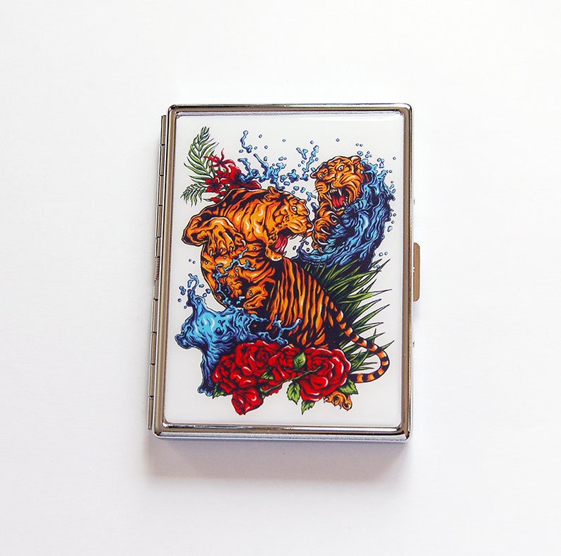 Tiger Cigarette Case Slim Cigarette Holder Tigers Roses | Etsy