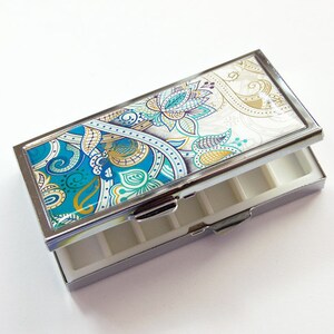 Pill Case, Teal Paisley Pill Case, 7 Sections, 7 Day, Pill Box, Paisley ...