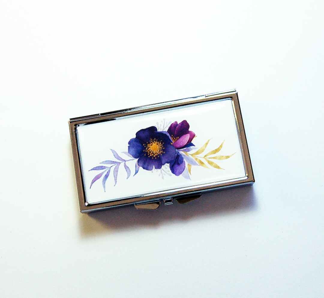 Pretty Floral 7 Day Pill Box in Shades of Purple, Pill Case for Purse ...