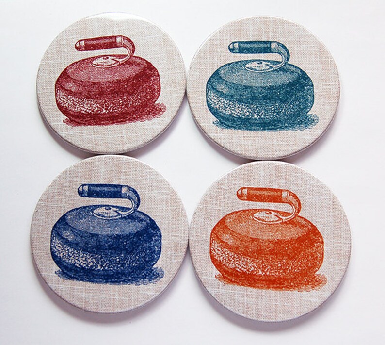 Curling Coasters, Sports Coasters, Coasters, Hostess Gift, Tableware ...