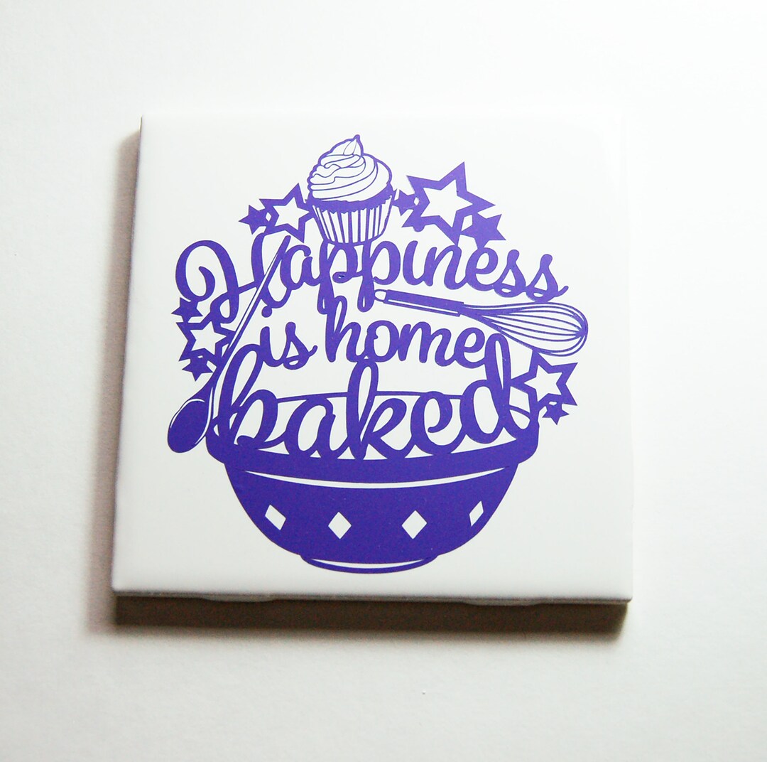 Happiness is Home Baked Kitchen Sign, Wall Plaque in Purple & White ...