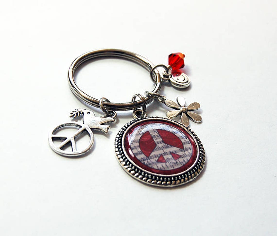 Peace Sign Keychain Keyring With Charms Keyring Stocking - Etsy