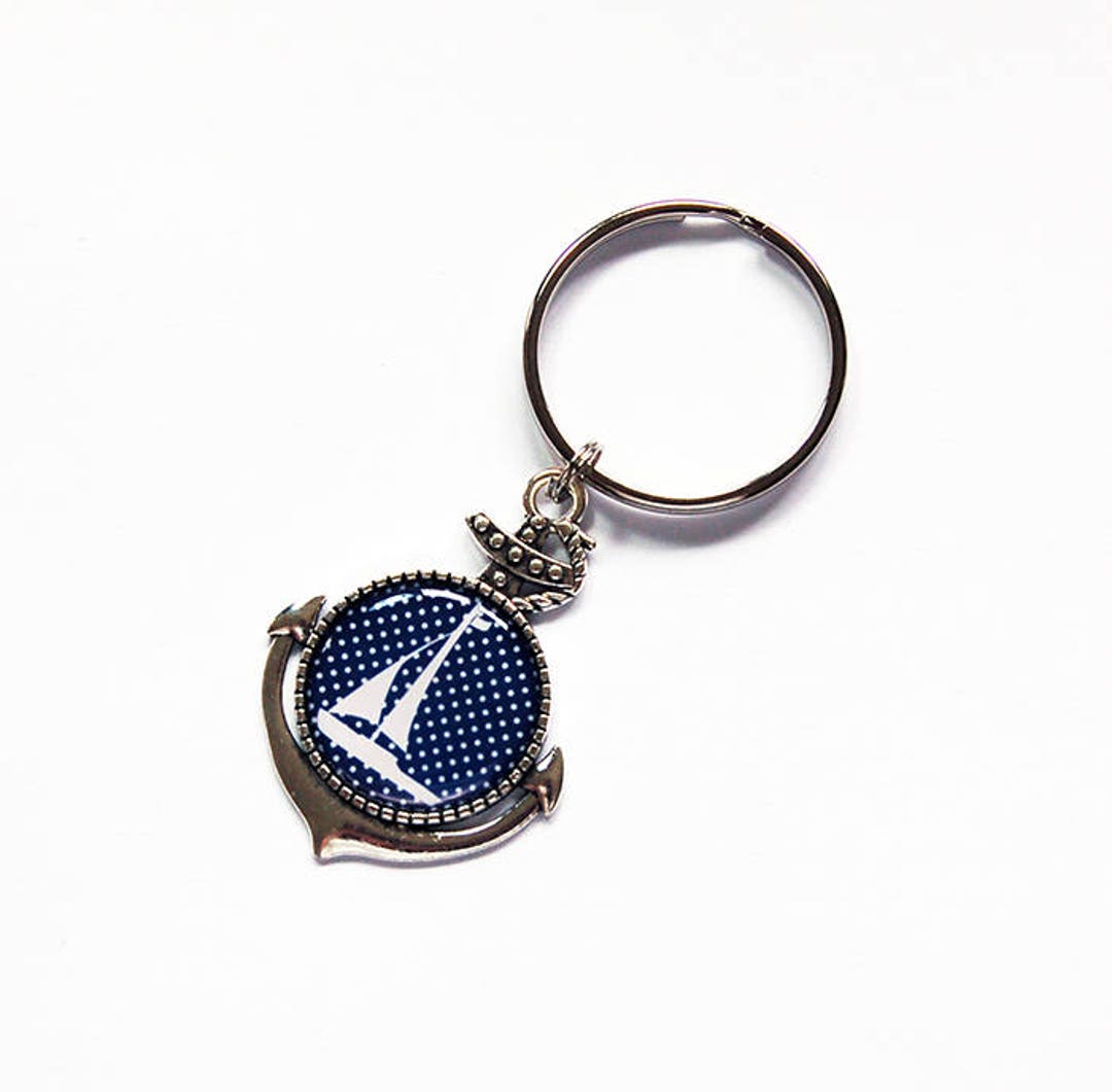 Sailboat Key Ring, Keychain, Polka Dot, Keyring, Anchor Keychain ...
