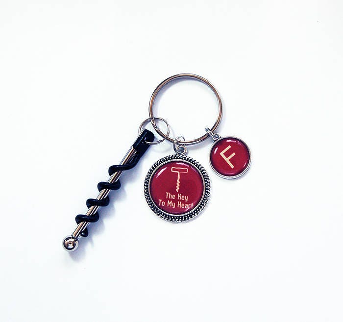Key To My Heart Corkscrew keyring Monogram keychain | Etsy