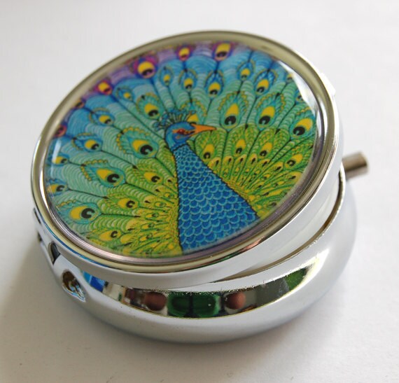 Peacock pill case Pill Box Pill Case Pill Container Gift | Etsy