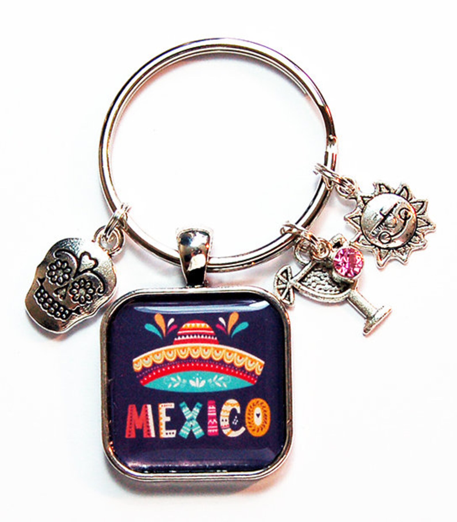 Mexico Keychain Sugar Skull Sombrero Keyring With Charms | Etsy