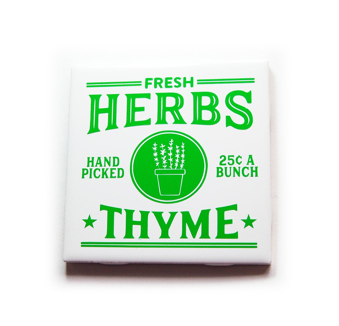Fresh Herbs Thyme Kitchen Sign, Wall Plaque in Green & White, Kitchen ...