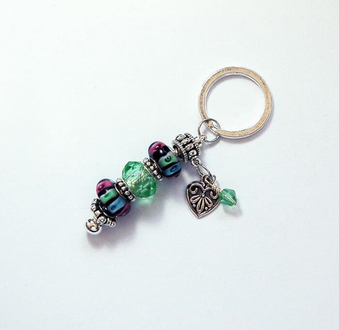 Glass Bead Keyring, Keychain for Women, Glass Keychain, Beaded Keyring ...