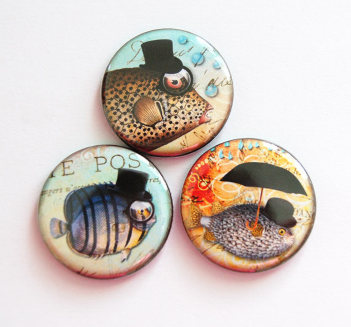 Fish Magnets Funny Magnets Button Magnets Fish Fishing | Etsy