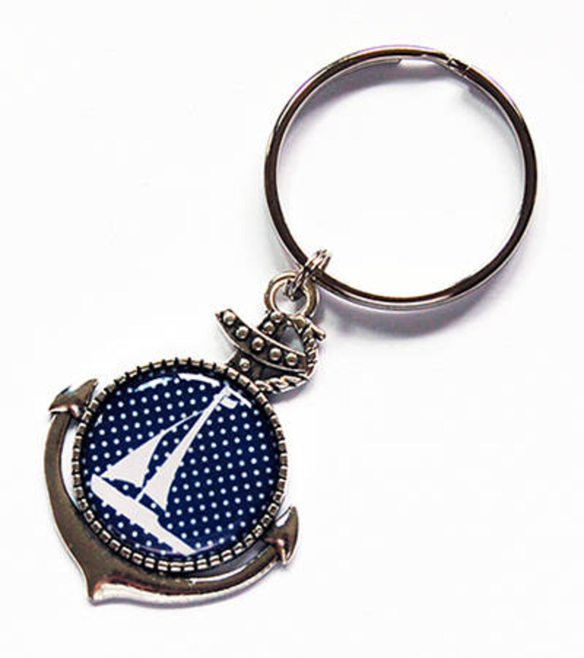 Sailboat Key Ring Keychain Polka Dot Keyring Anchor - Etsy