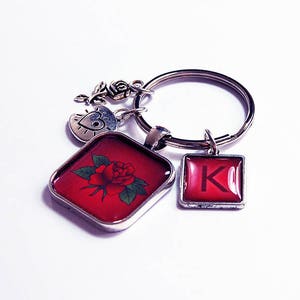 Rose Keychain Monogram Keyring Flower Keychain Flower - Etsy Canada