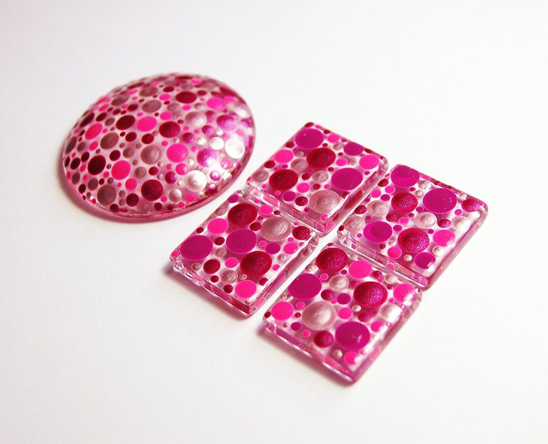 Pink and Purple Glass Paperweight and Magnet Set, Abstract Art Brightly ...