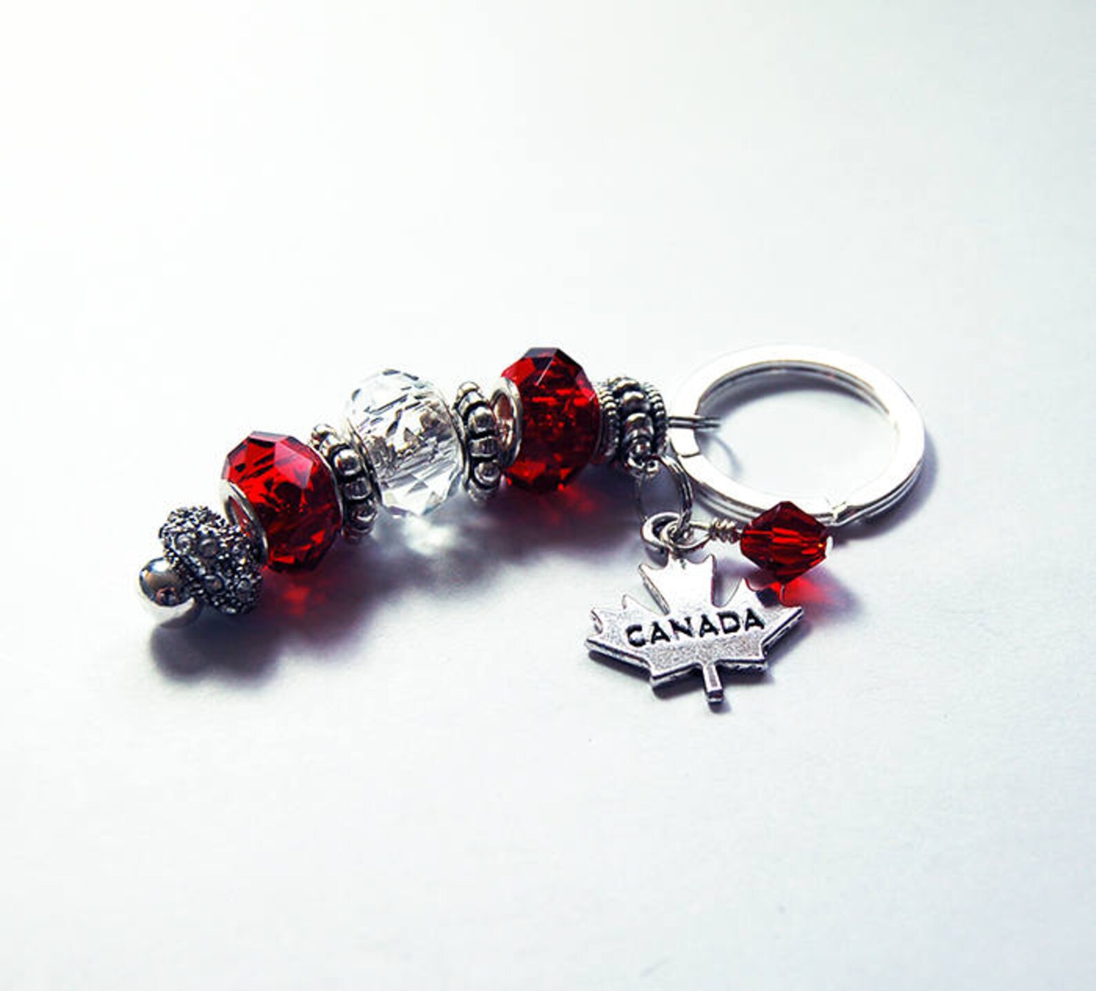 Canada Keychain Maple Leaf Red White Keychain Glass Bead - Etsy