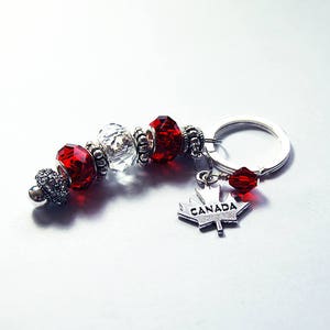 Canada Keychain, Maple Leaf, Red White Keychain, Glass Bead Keychain ...