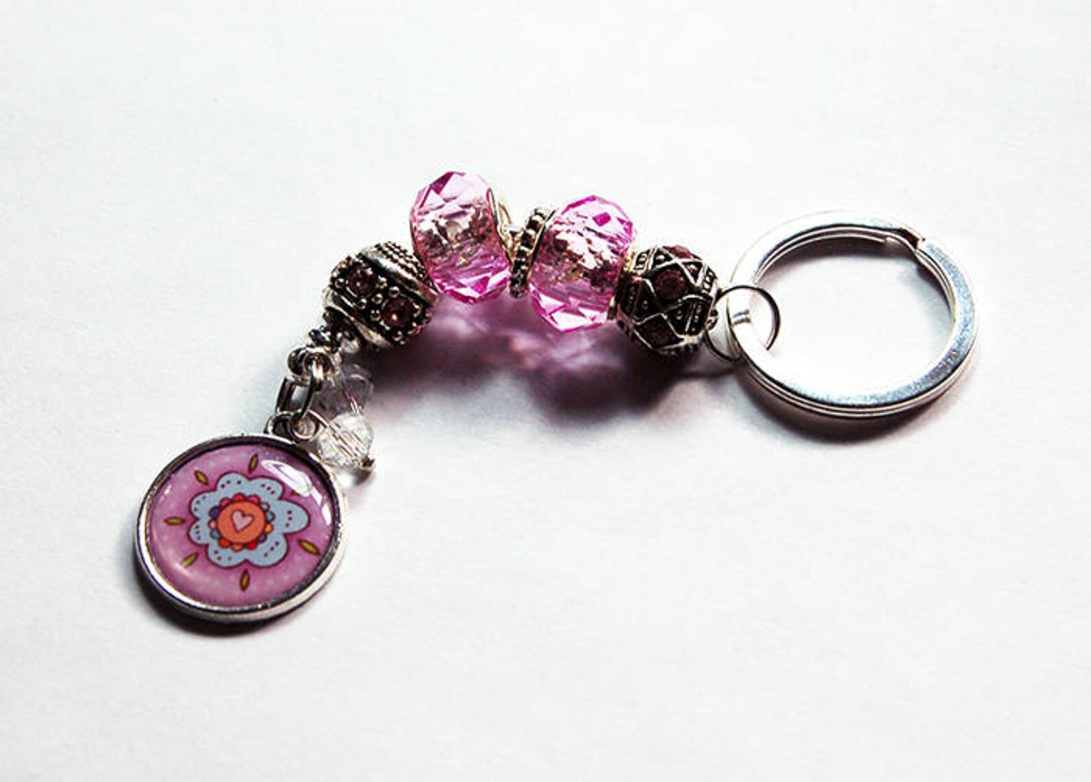Pink Flower Keychain Pink Keyring Handmade Gift Stocking - Etsy