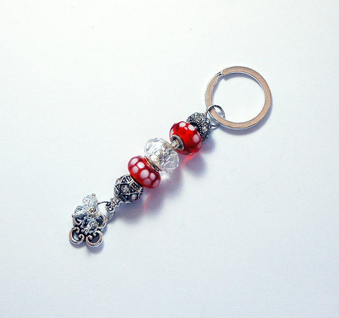 Red Polka Dot Keychain, Keychain for Her, Glass Bead Keychain, Stocking ...