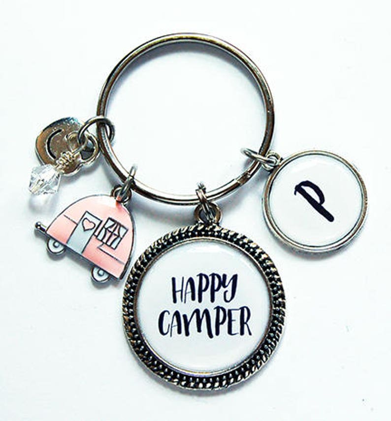 Happy Camper Keychain Monogram Keychain Camping Keyring | Etsy