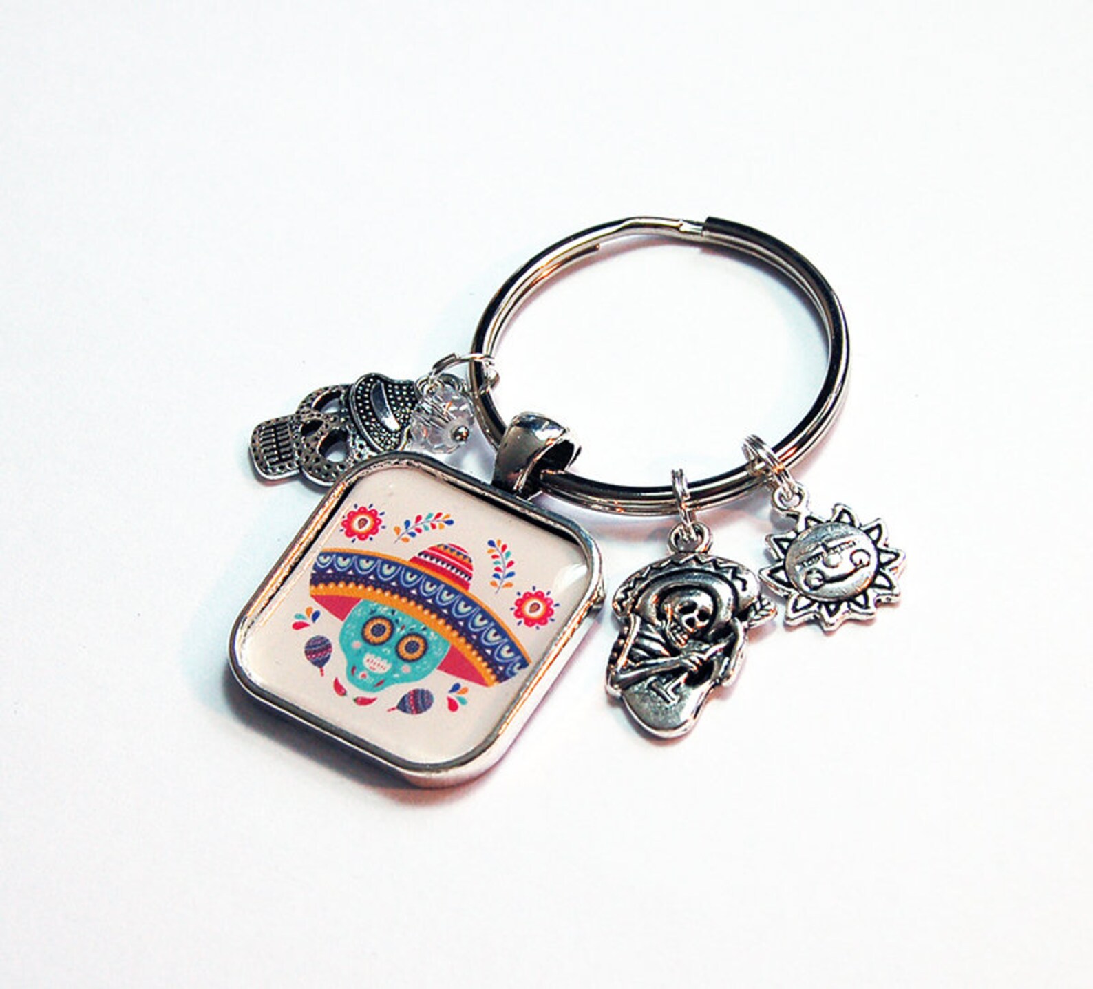Sombrero Mexico Keychain Sugar Skull Keyring With Charms - Etsy