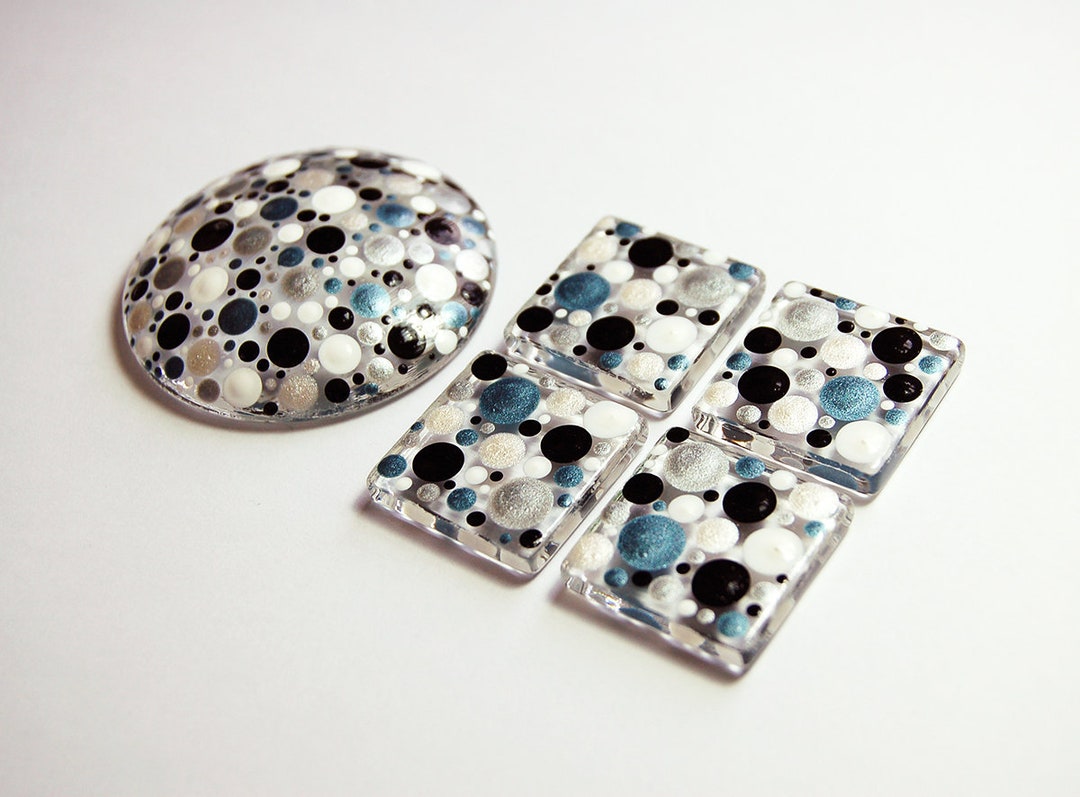 Painted Glass Paperweight and Magnet Set, Abstract Art Ornament and ...