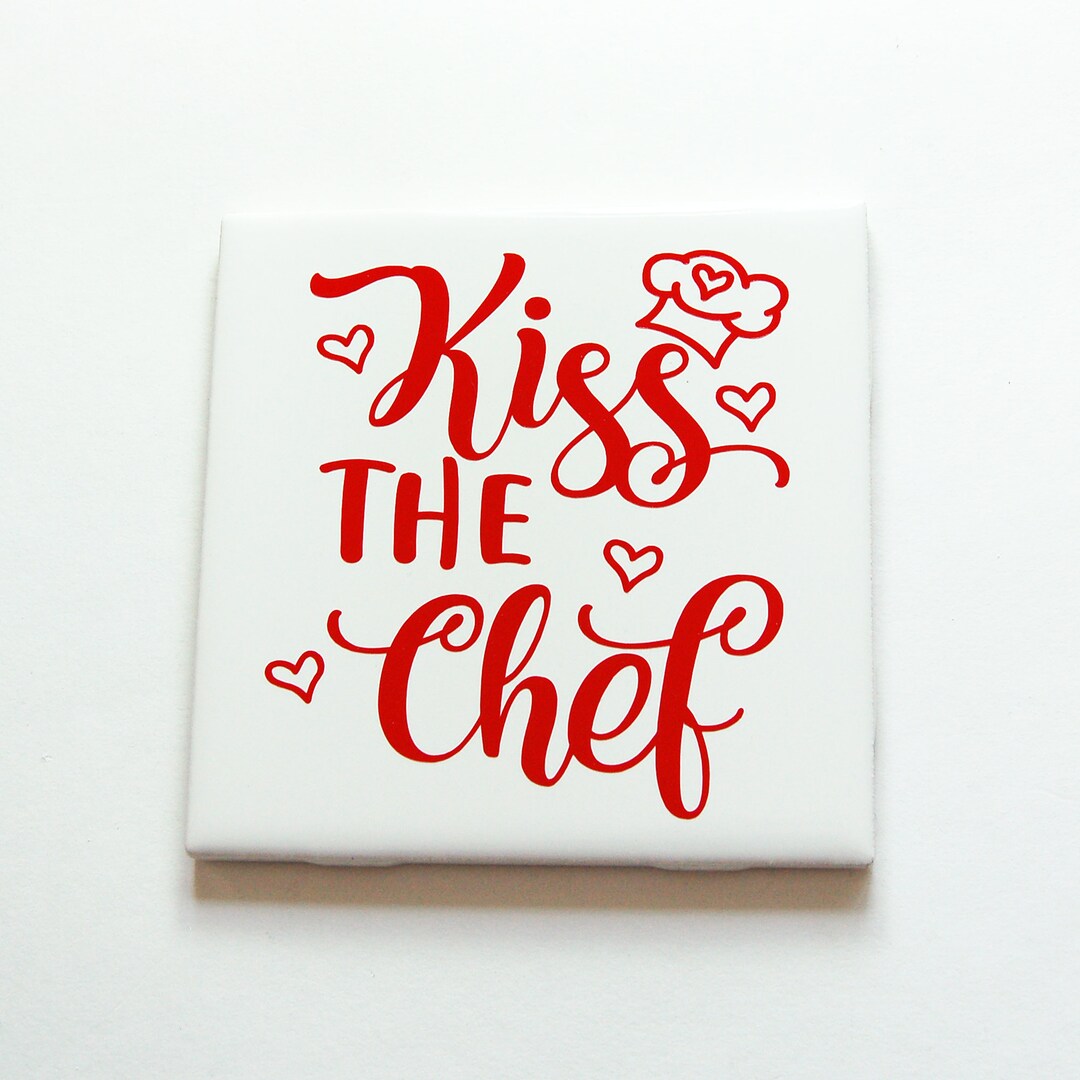 Kiss the Chef Kitchen Sign, Wall Plaque in Red & White, Cute Sign for ...