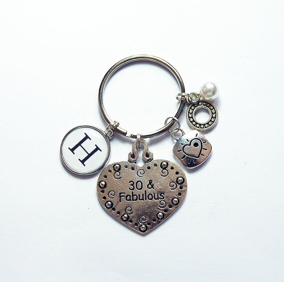 30 & Fabulous Birthday Keychain Monogram keyring Milestone | Etsy