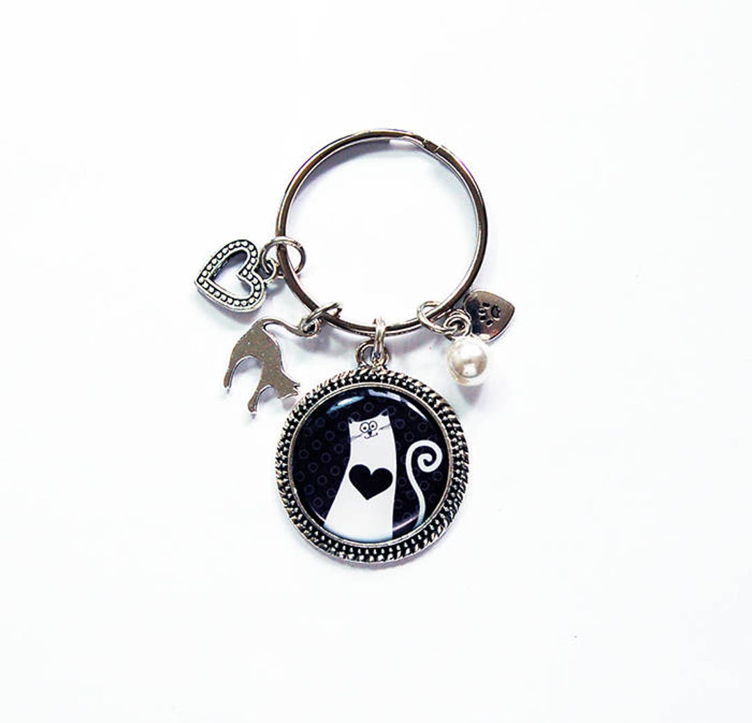 Cat Keyring Cute Keychain With Charms Cat Keychain Cat - Etsy