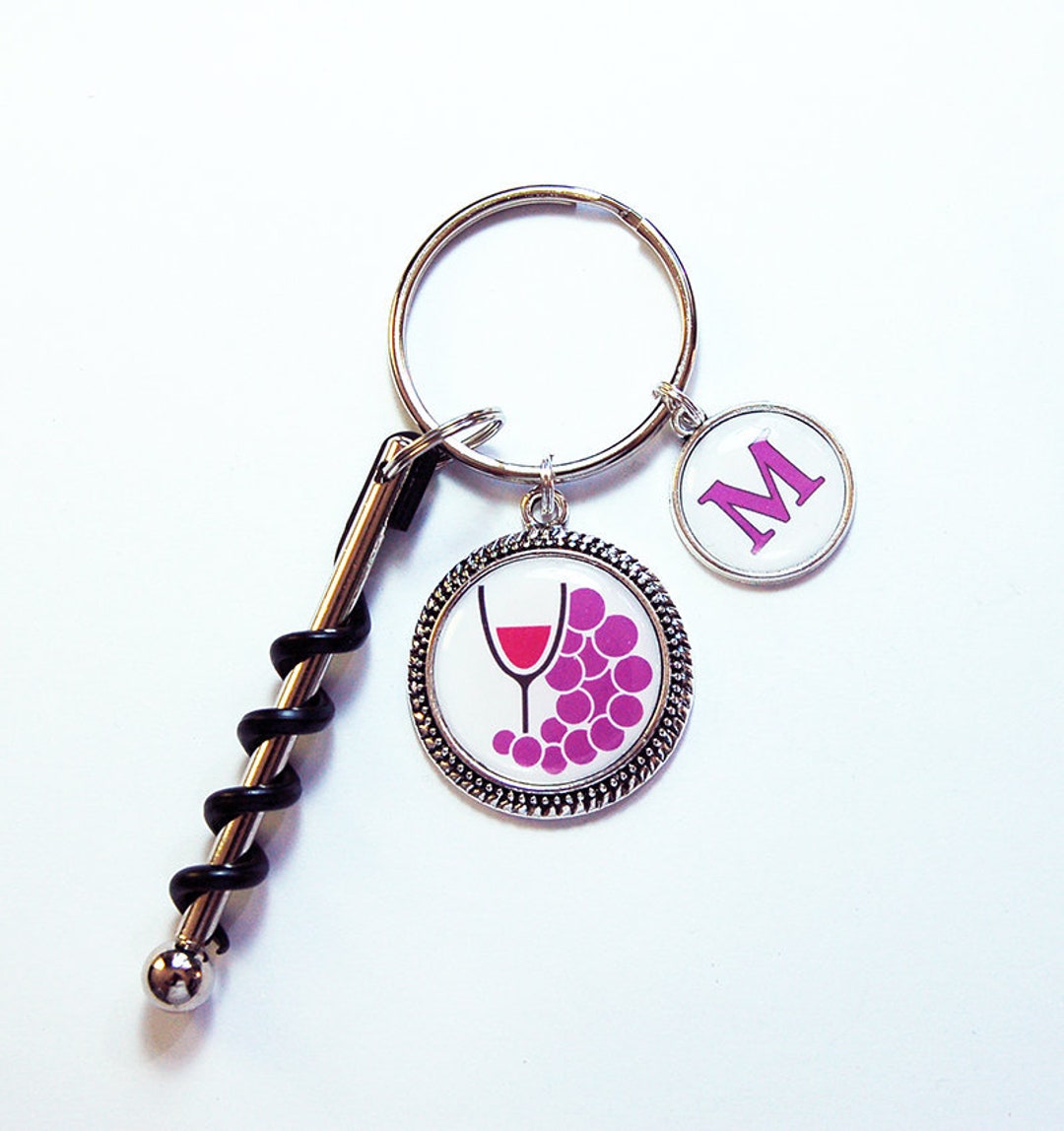 Red Wine Corkscrew Keyring, Monogram Keychain, Wine Lover, Keychain ...