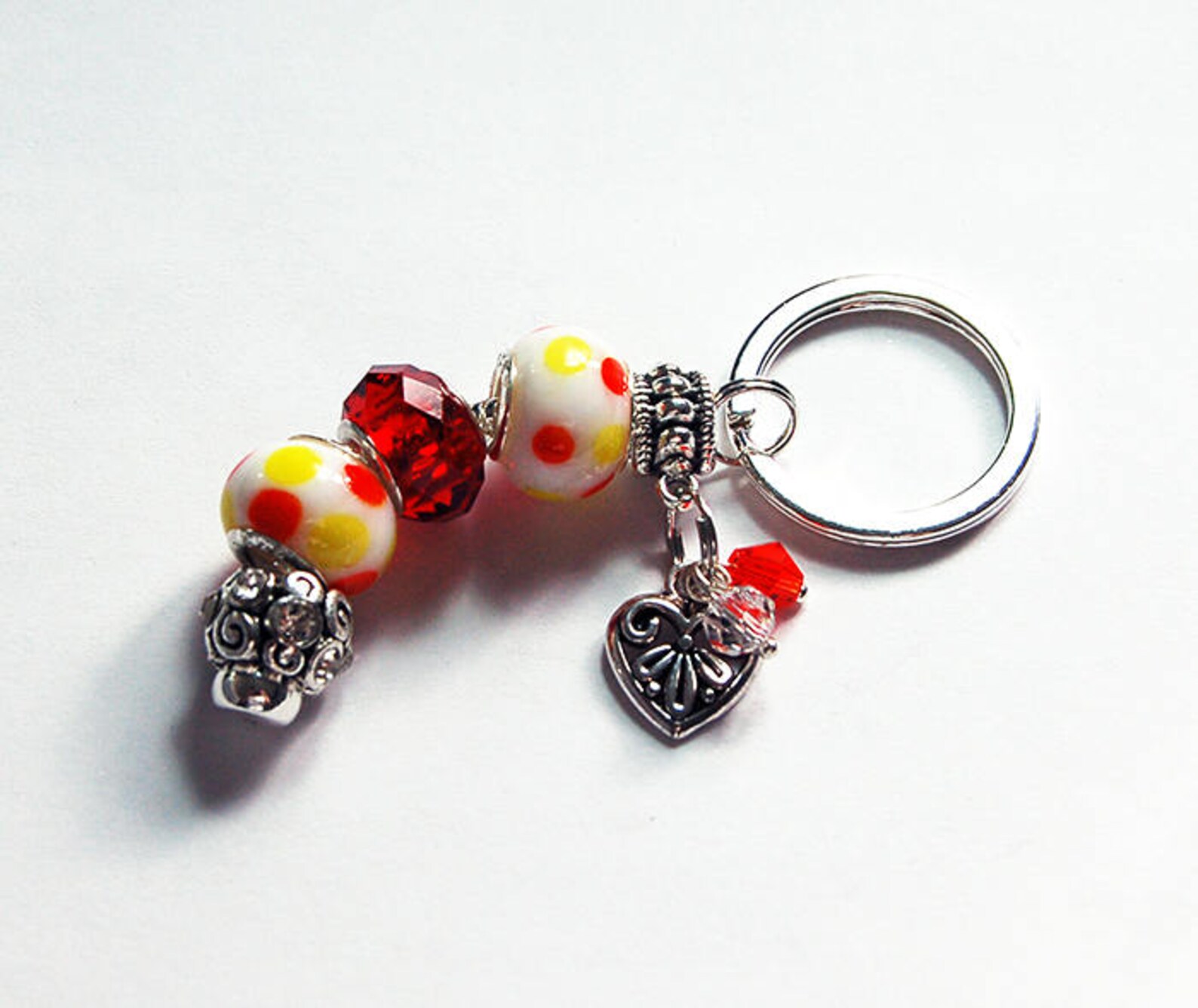 Polka dot keychain Lampwork Bead Keychain Red Yellow dots | Etsy